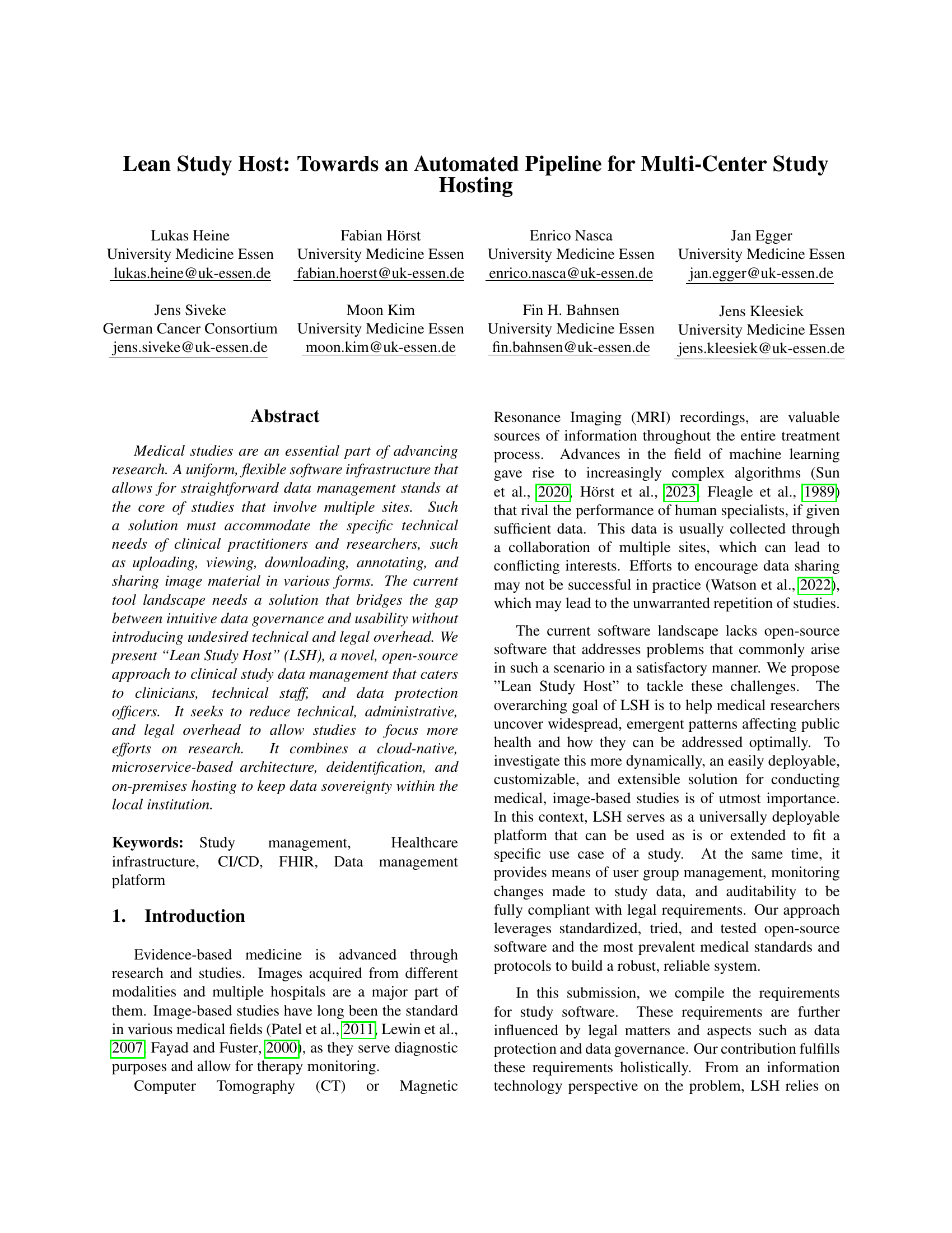 Lean Study Host: Towards an Automated Pipeline for Multi-Center Study ...
