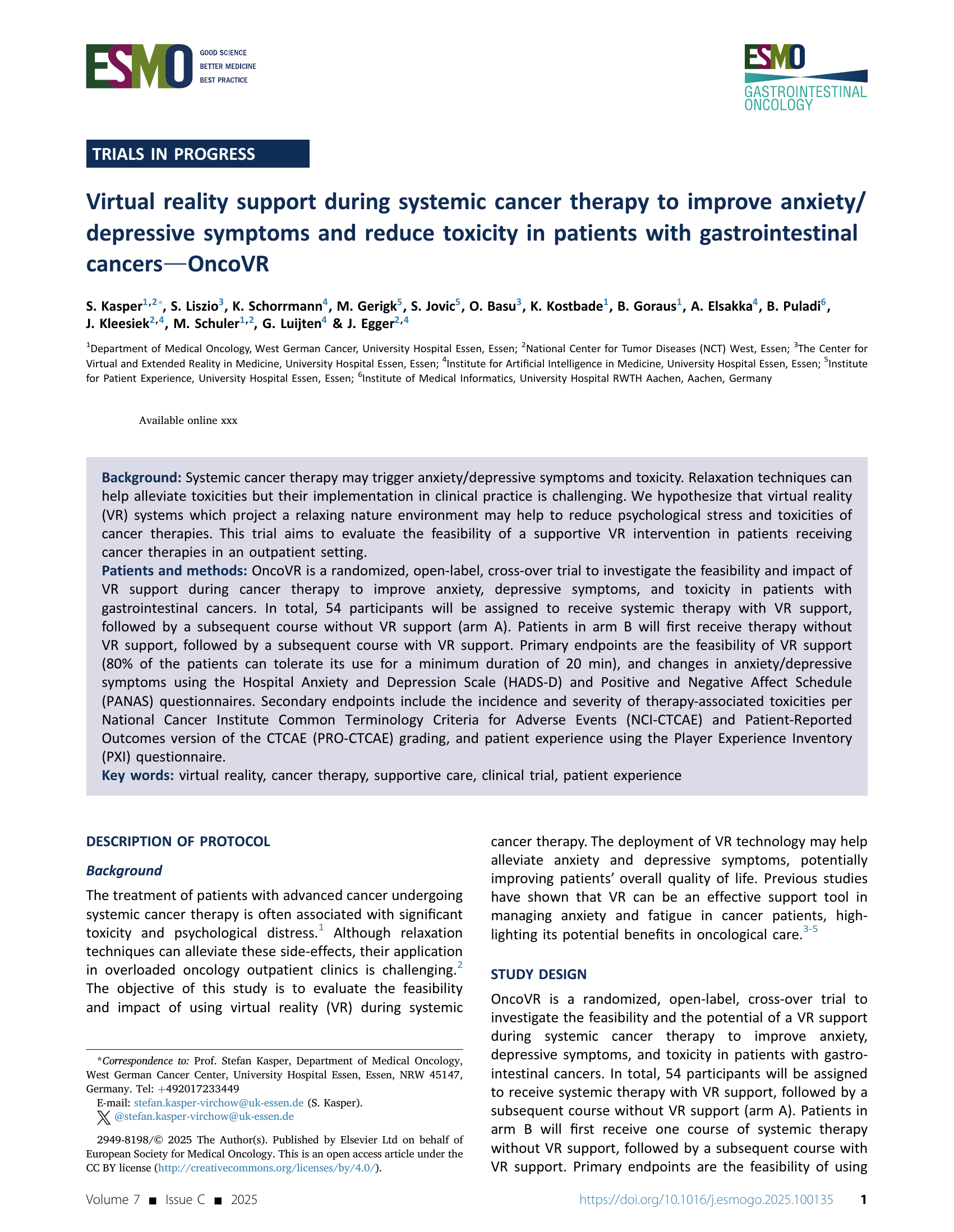 Virtual reality support during systemic cancer therapy to improve ...