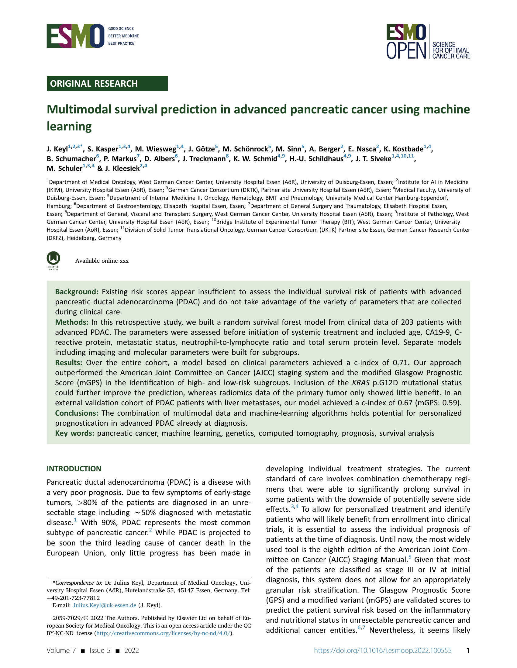 Multimodal survival prediction in advanced pancreatic cancer using ...