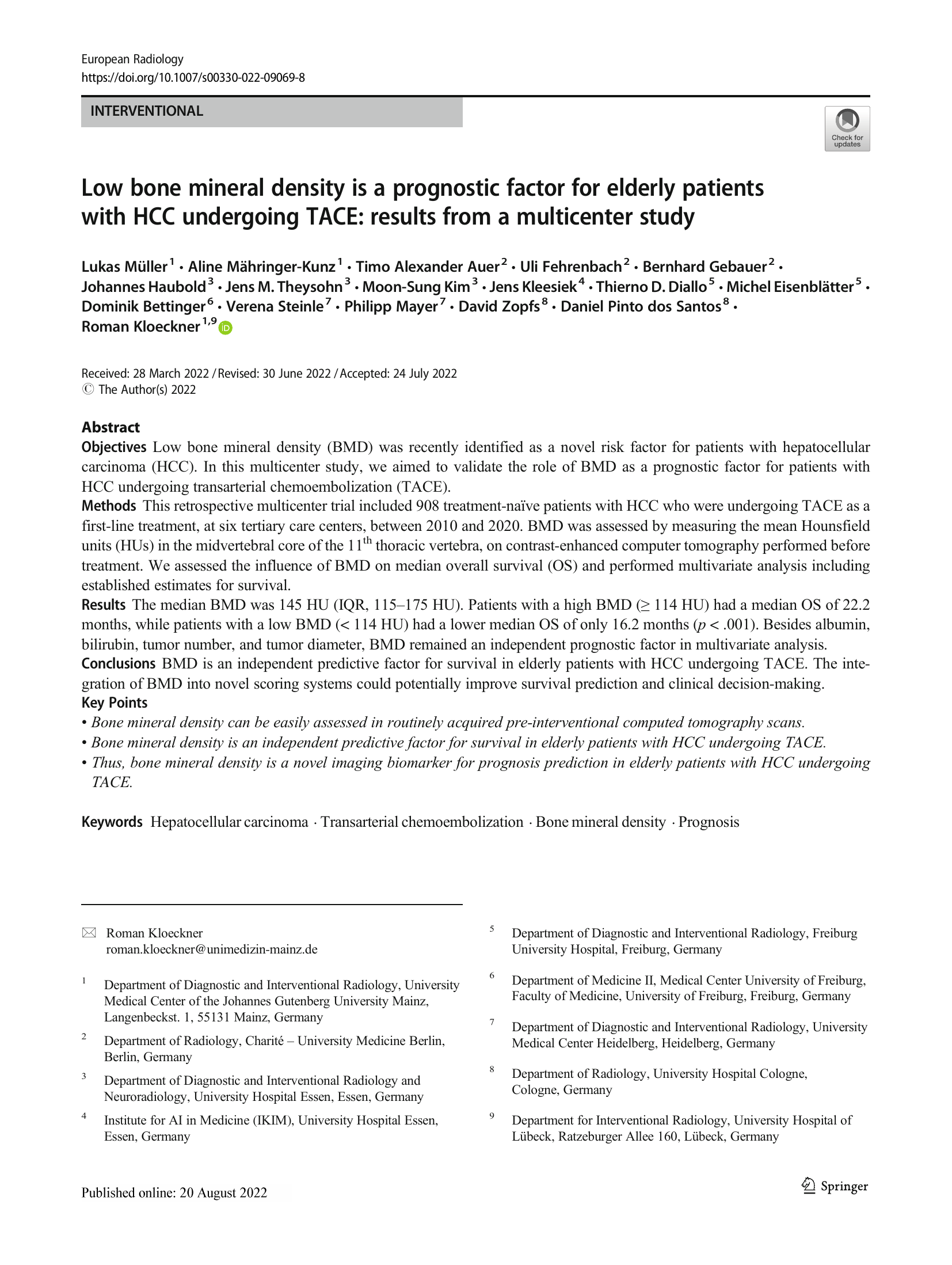 Low bone mineral density is a prognostic factor for elderly patients ...